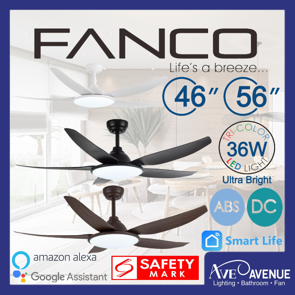 Fanco Tributo DC Motor 5 Blade Ceiling Fan w 3 Tone Ultra Bright LED n ...