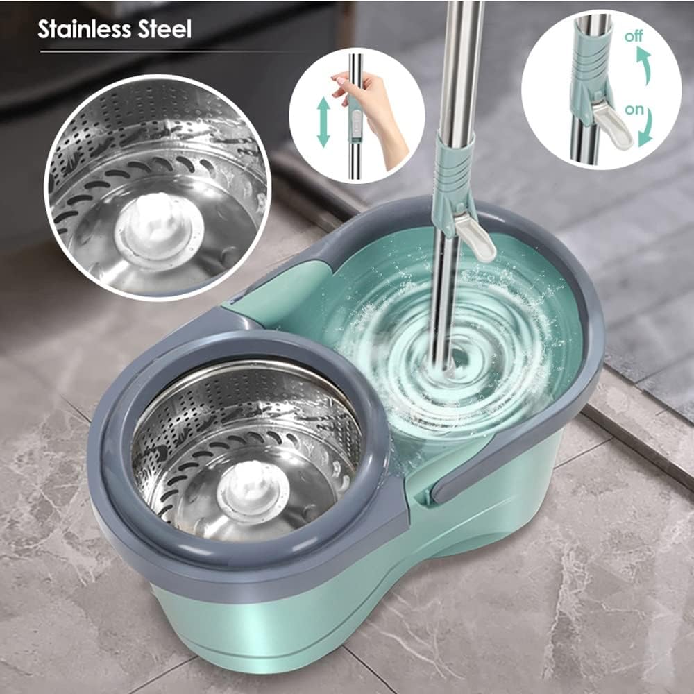 [Free-6 Mop Pads] Spin Mop & Bucket Set Hands-Free Self Cleaning Spin ...