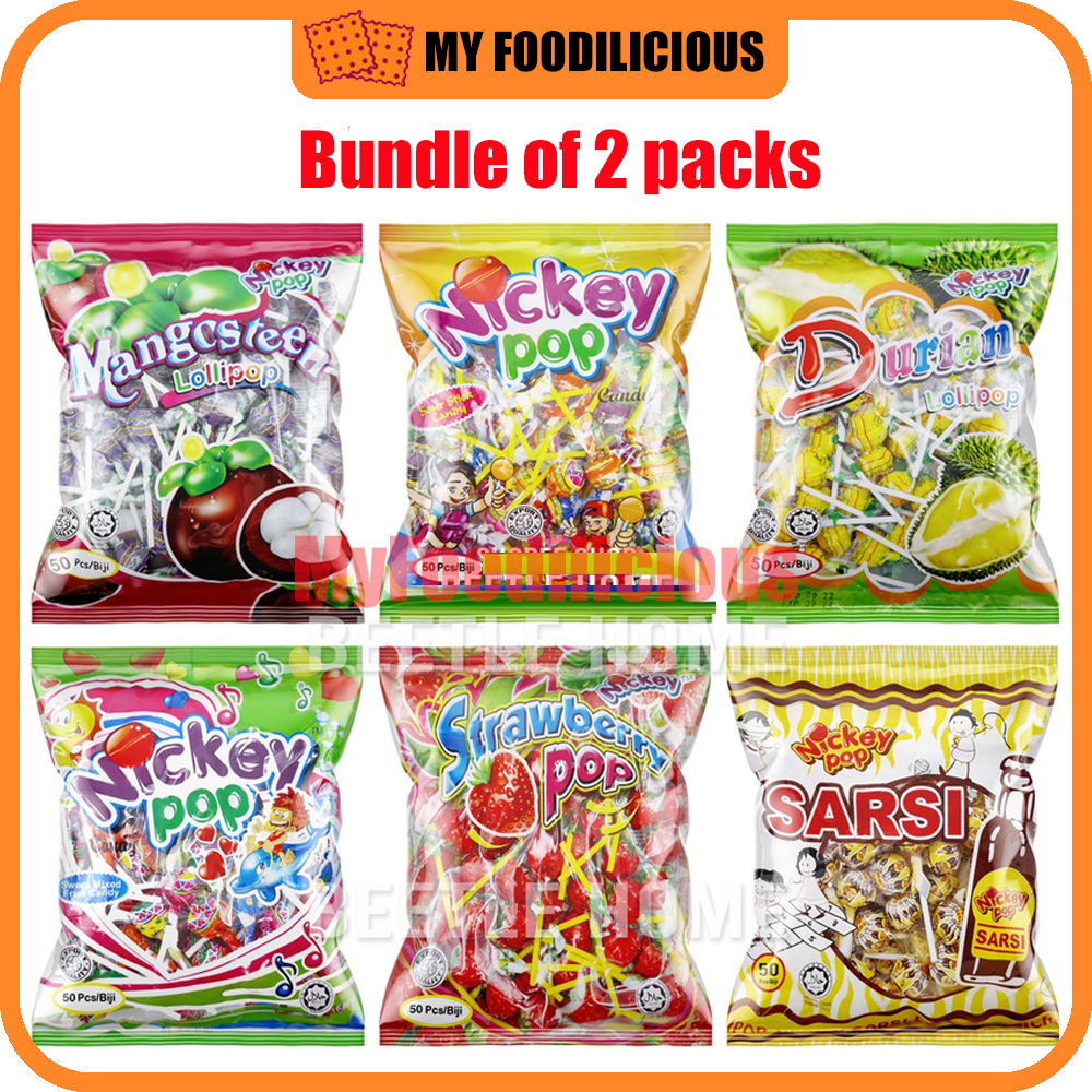 Nickey Pop Lollipop Strawberry/Sarsi/ Sour Stick/Mixed Fruit/ Mango/ Durian 50pcs Children Day ...