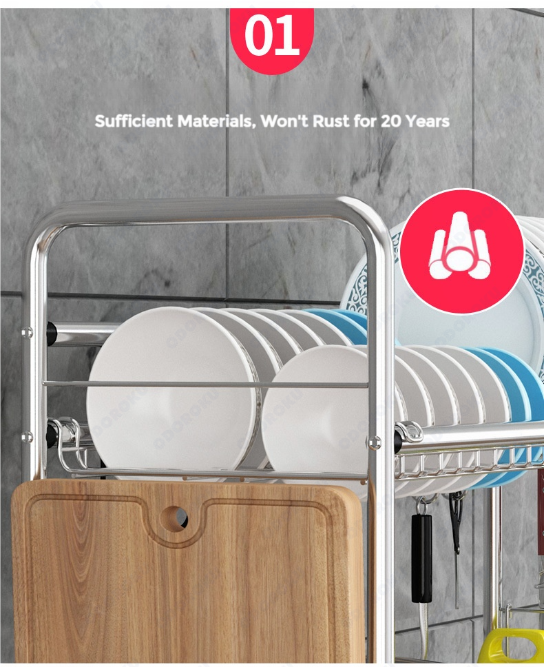ODOROKU 60/70/80/90cm 2 Tiers Over The Sink Stainless Steel Dish Rack ...