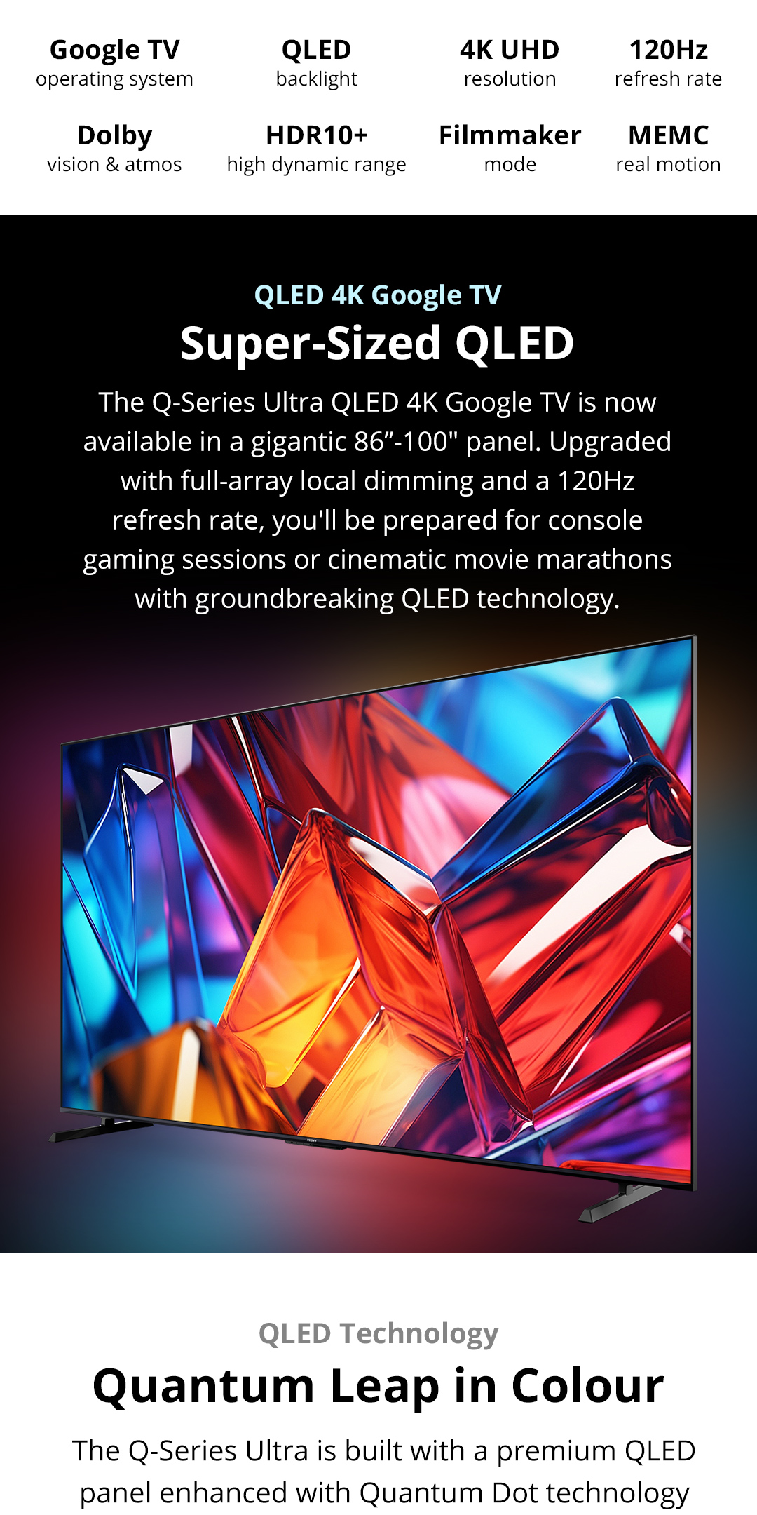 PRISM+ Q100 Ultra | 4K QLED 120Hz 4K AI Google TV | 100 inch TV ...
