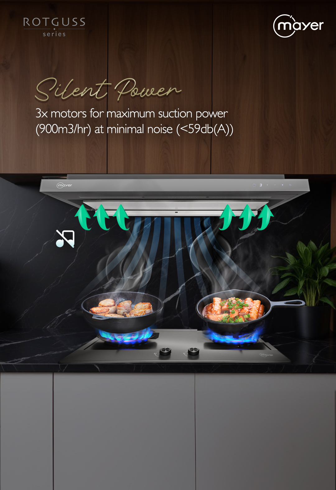 Mayer 90cm Semi-integrated Hood with Oil Tray MMSI903OT - Silver ...
