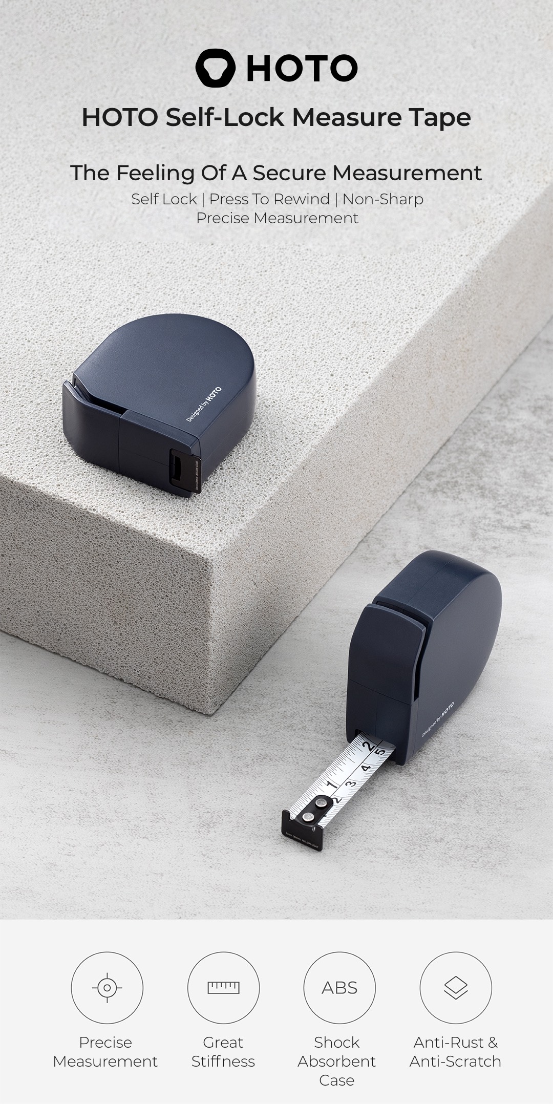 HOTO Self-Lock Measure Tape - Dual-Scale, Ergonomic, Water-Repellent ...