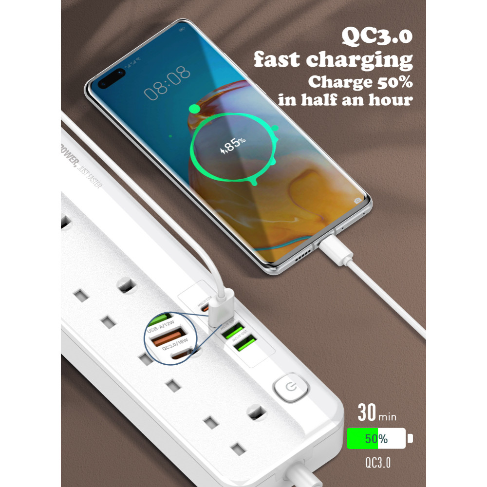 【SG SELLER】LDNIO Multi Plug Extension Cord UK 3USB 1Type C＋5Way Multi ...