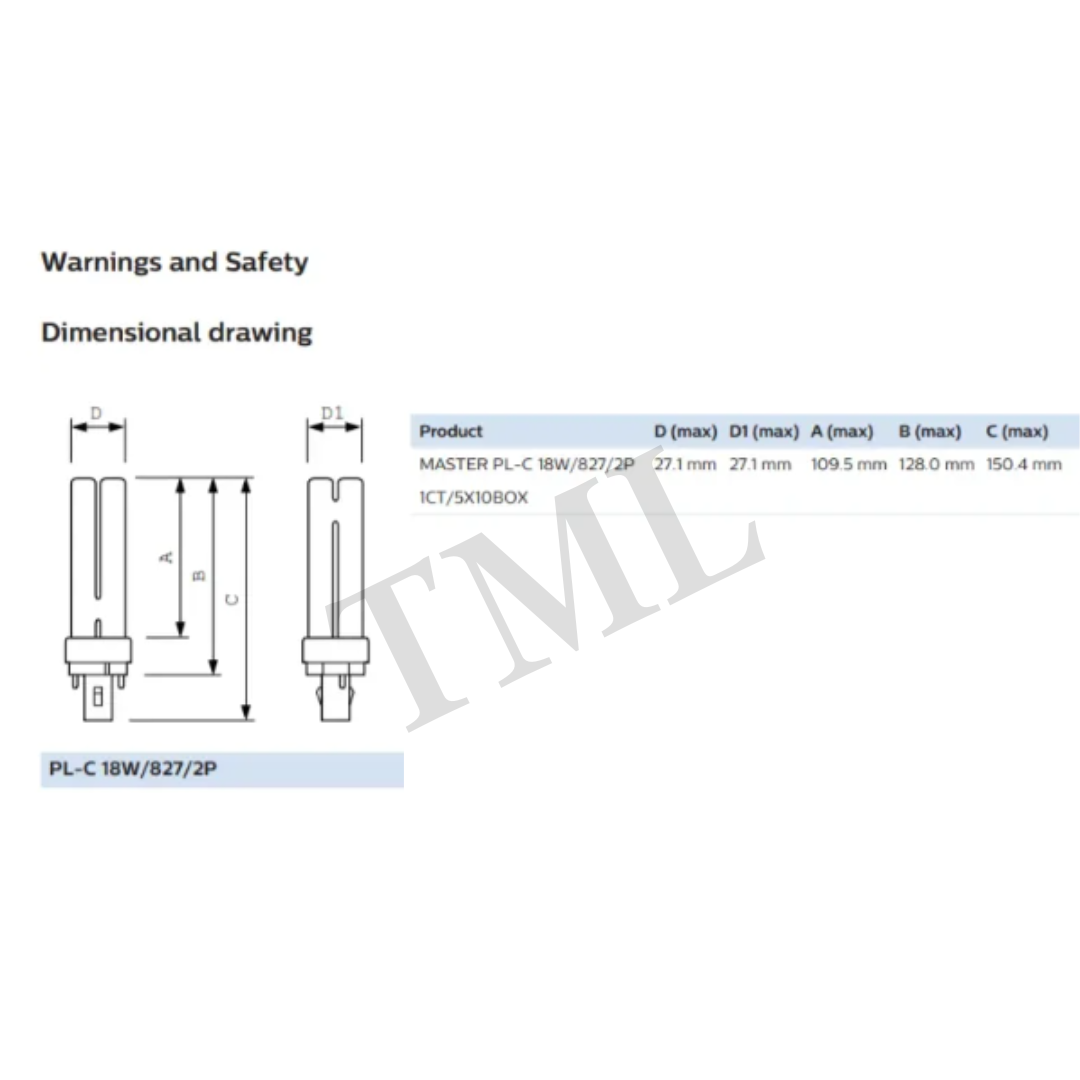Philips Master PL-C / PLC 2 Pin 2P 13W 18W Light Tube 827 830 840 865 ...
