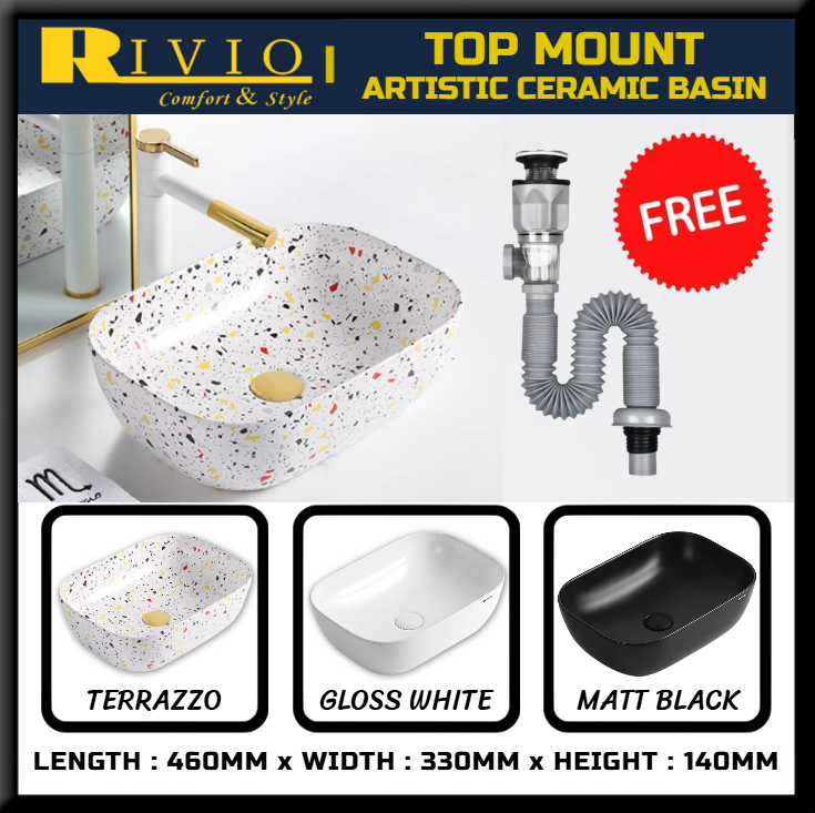 RIVIO ARTISTIC CERAMIC BASIN TOP MOUNT BASIN ART BASIN BLACK WHITE ...
