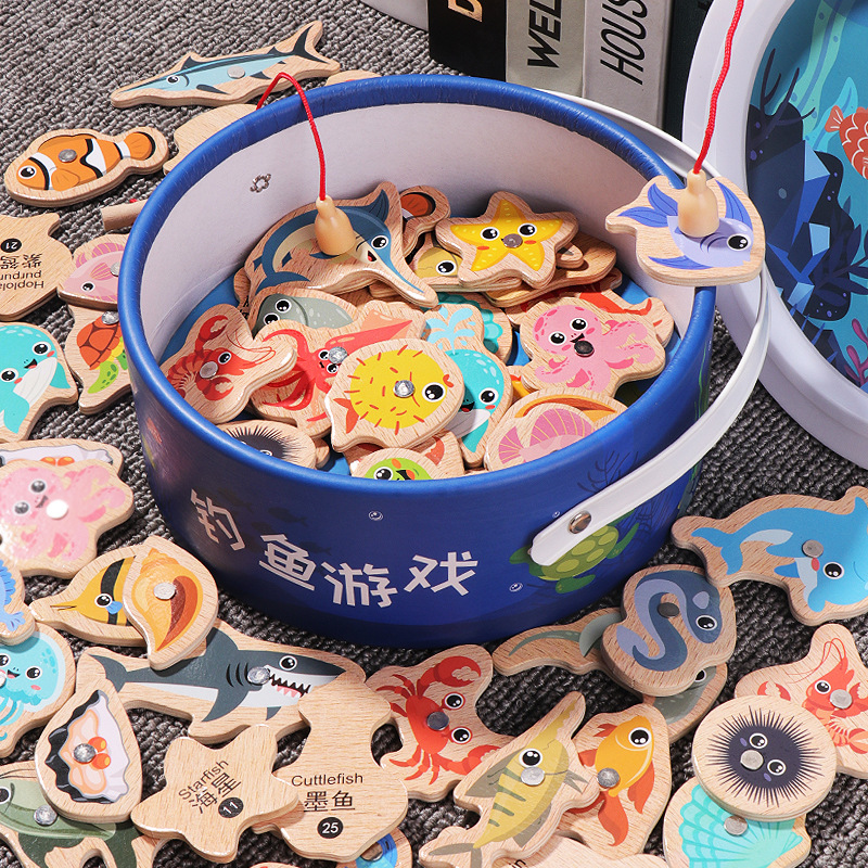 【SG】Magnetic Fishing Toys for Kids Wooden Ocean Fishing Toy Parent ...