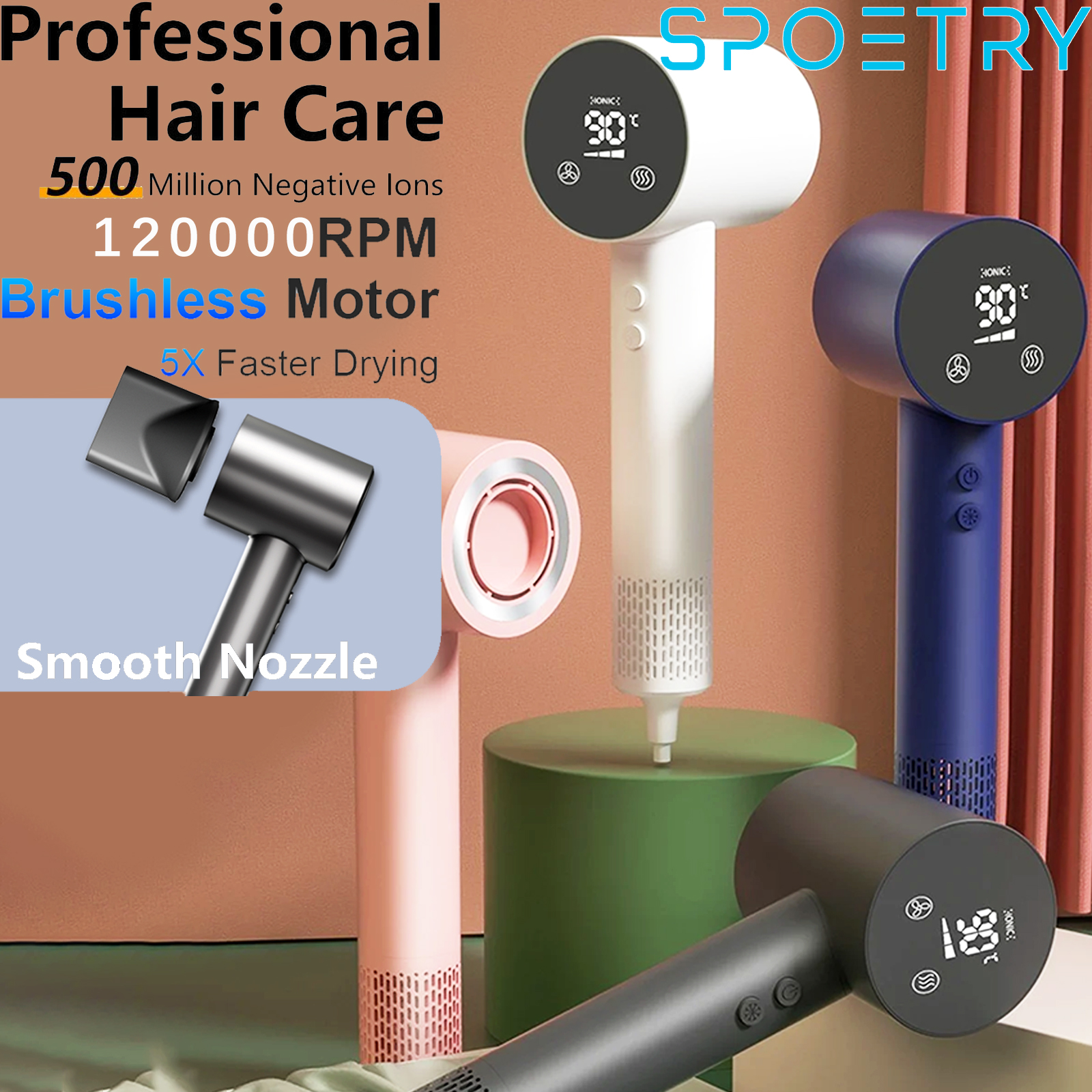 【SG】Salon Professional Hair Dryer 120000Rpm 1500W 500 Million Neagtive ...