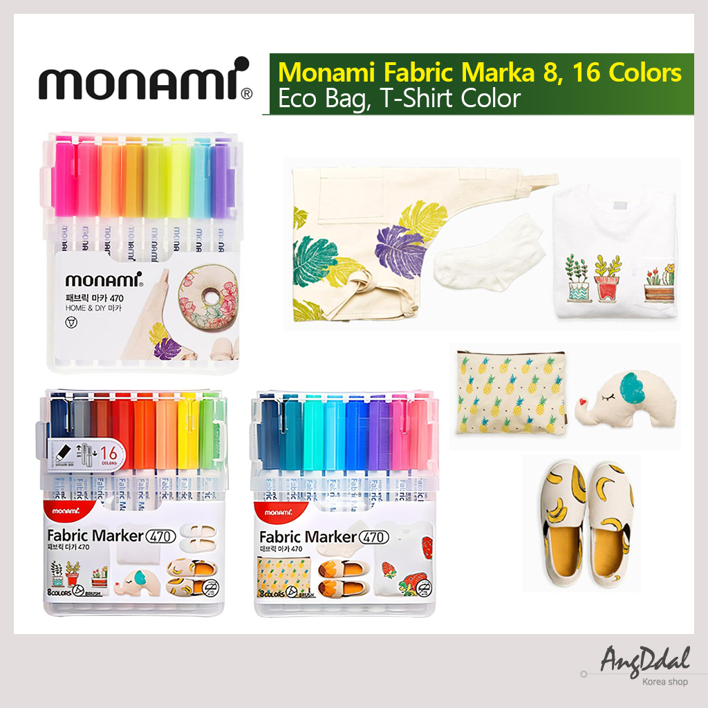 Monami Fabric Marker Set - 16 Colors Eco Bag & T-Shirt DIY Pen Kit ...