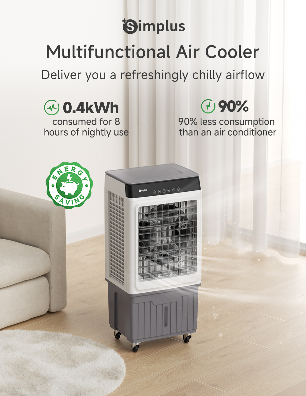 【Clearance】Simplus Air Cooler | 24L Water Tank | 9M Distance Airflow | 40m² Coverage Area | 3 ...