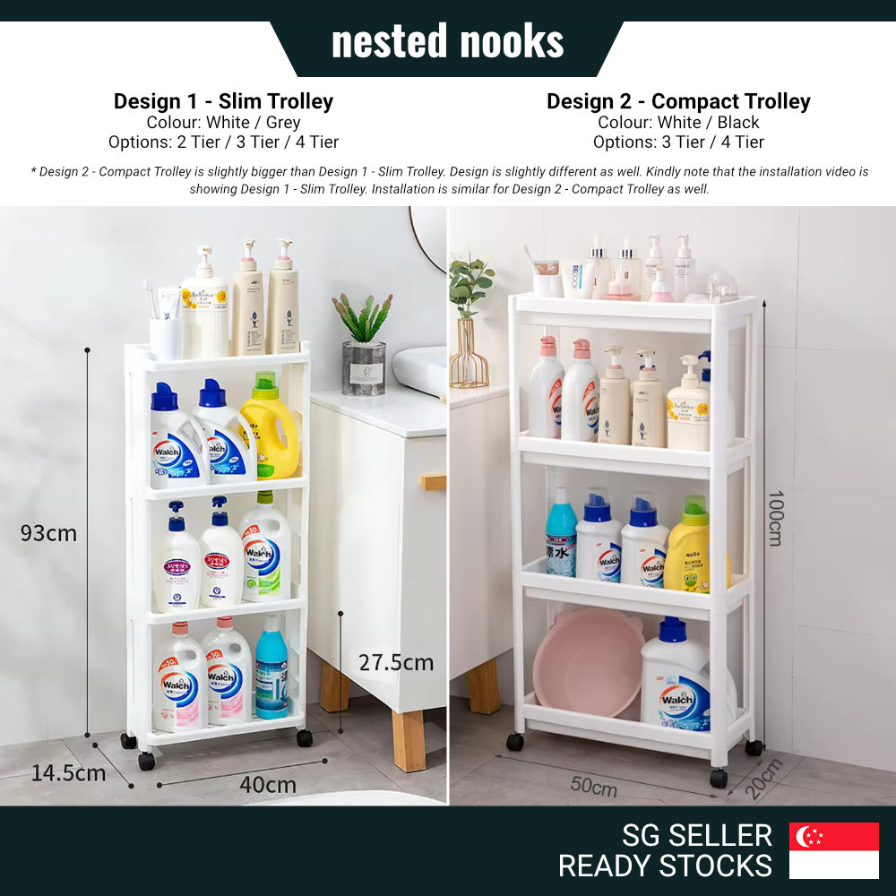 Slim Trolley with Wheels Kitchen Bathroom Storage Rack Narrow Gap ...