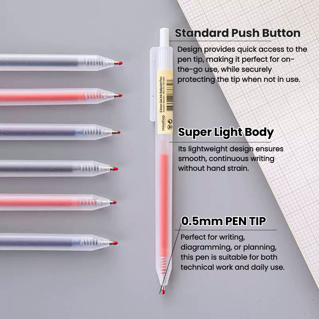 mixshop Ballpoint Gel Ink Pen 0.5mm, Gel Pen, Smooth Writing Tools ...