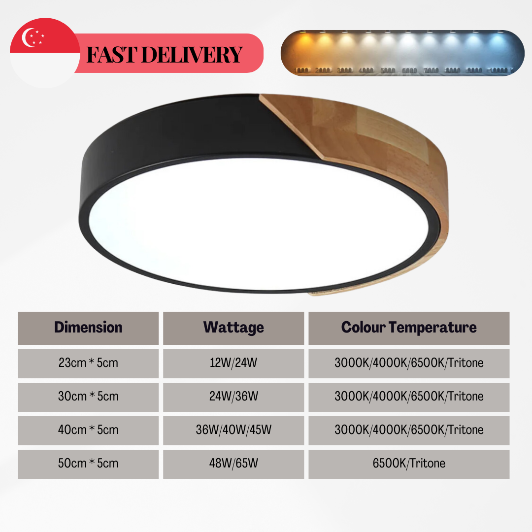 TML 18W 24W 36W Nordic LED Ceiling Light Black White Wood Frame ...