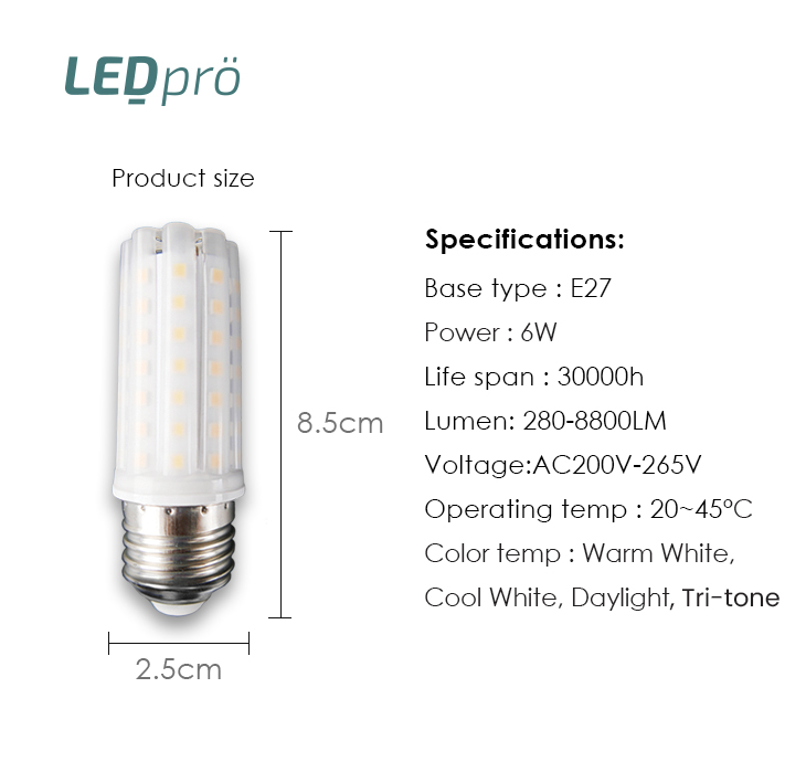 LED PRO LED LIGHT LED E27 Bulb 6W Single Tone/Tri-tone | Shopee Singapore