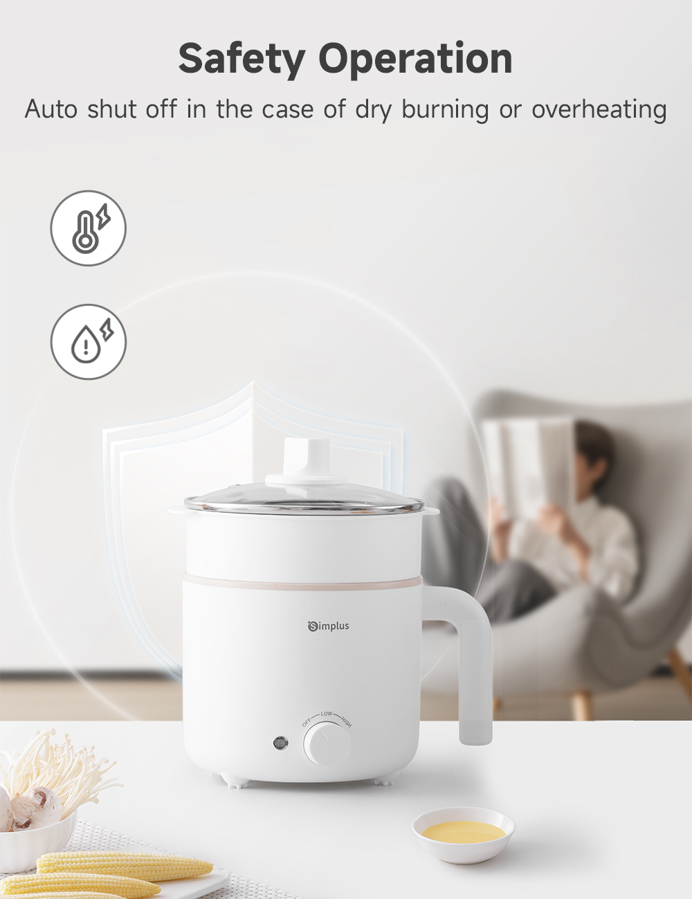 Simplus 1.7L Electric Cooker | 630W Quick Heating | Non-Stick Coating ...
