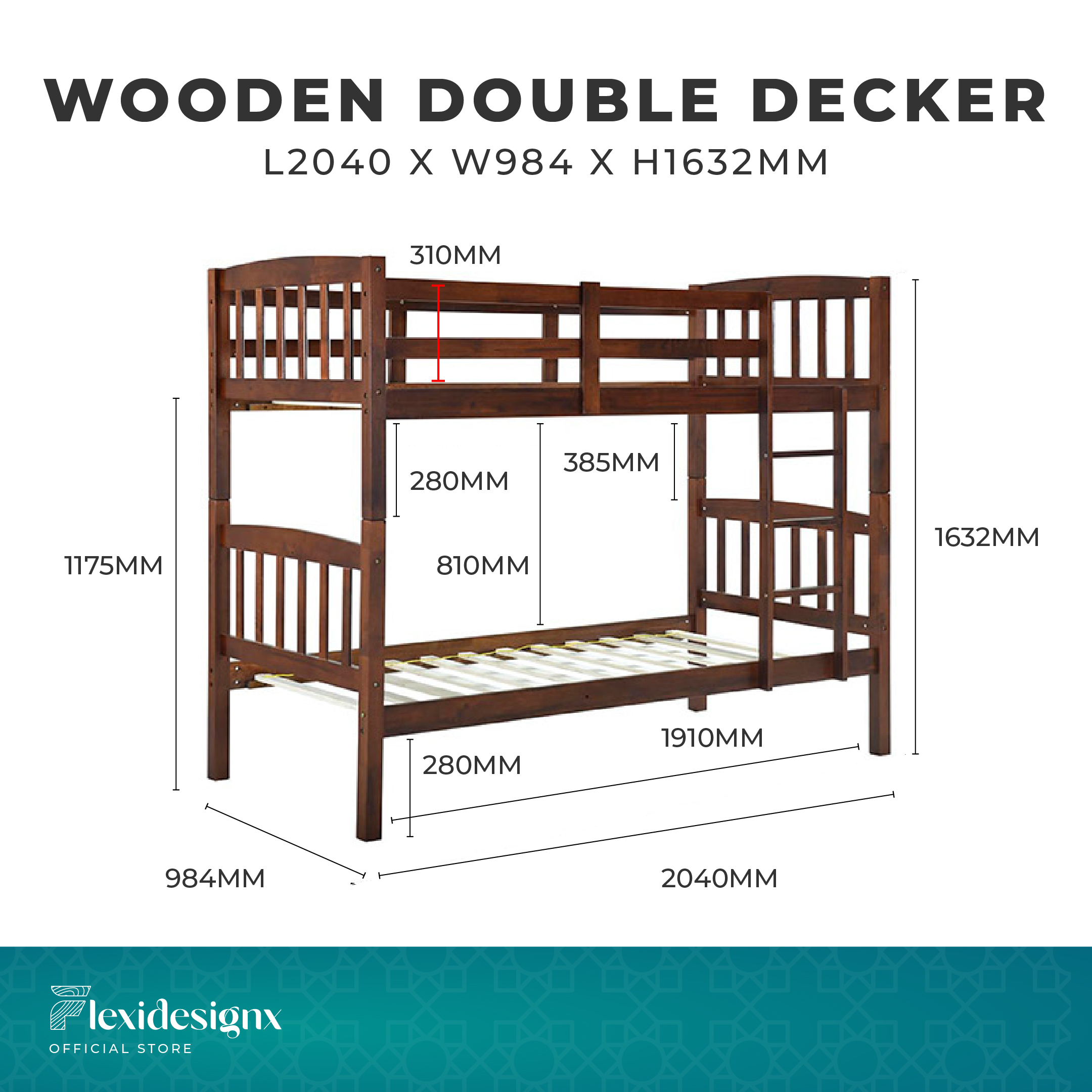 Flexidesignx Double Decker Bed Solid Wood Convertible 2 Single Bed ...