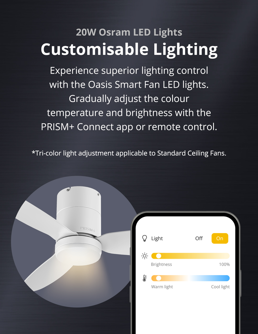 PRISM+ Oasis Ceiling Fan | 3 Blades | Integrated Dimmable Lights | 6 ...