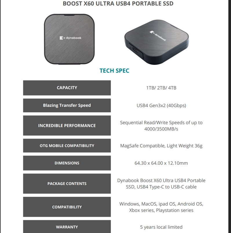 SG READY STOCK - DYNABOOK BOOST X60 ULTRA USB4 PORTABLE SSD TYPE-C ...