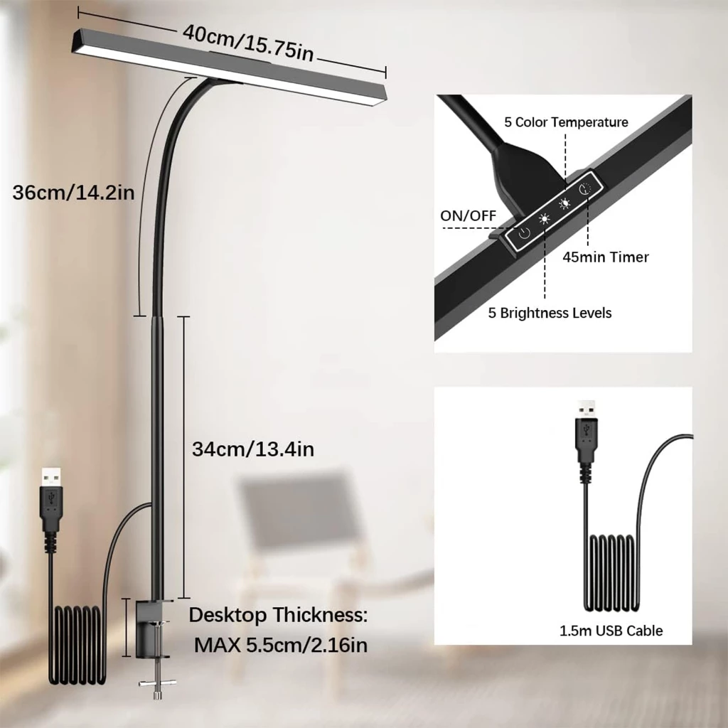USB Premium LED Reading Office Desk Lamp Adjustable Height Any ...