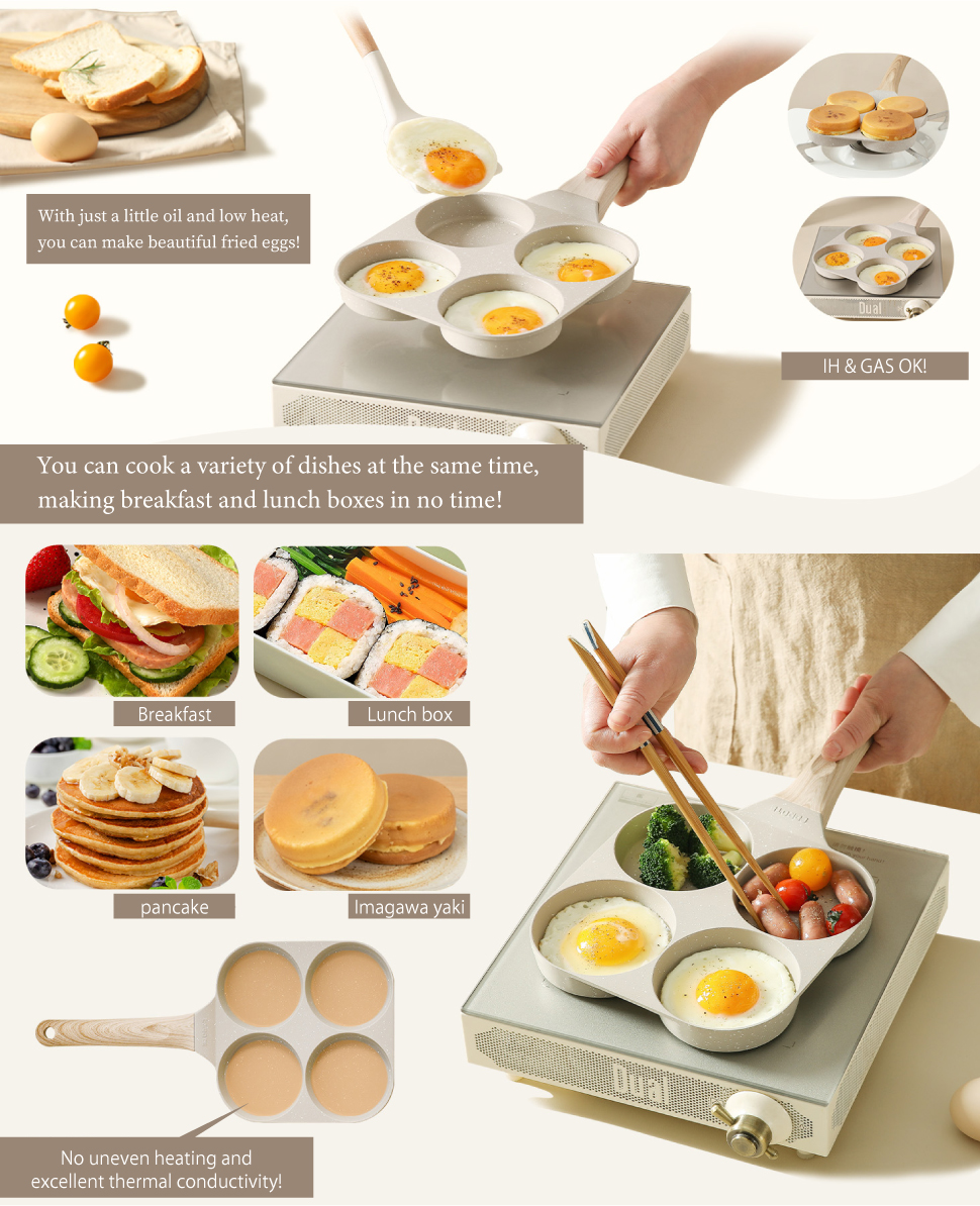 [CAROTE] 4-Hole Egg Frying Pan – Non-Stick Breakfast Pan with Divider ...
