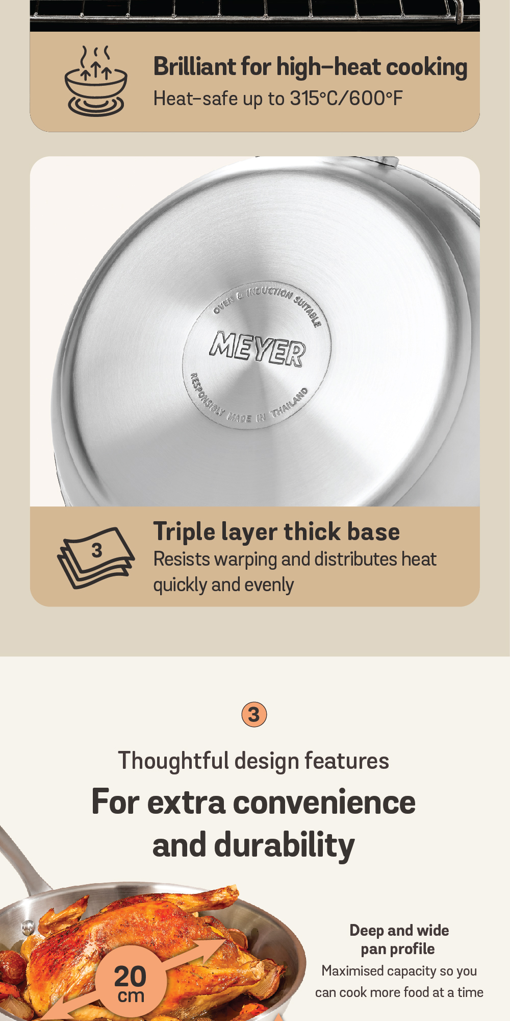 Meyer White Steel Series Stainless Steel 20cm Frypan | Shopee Singapore