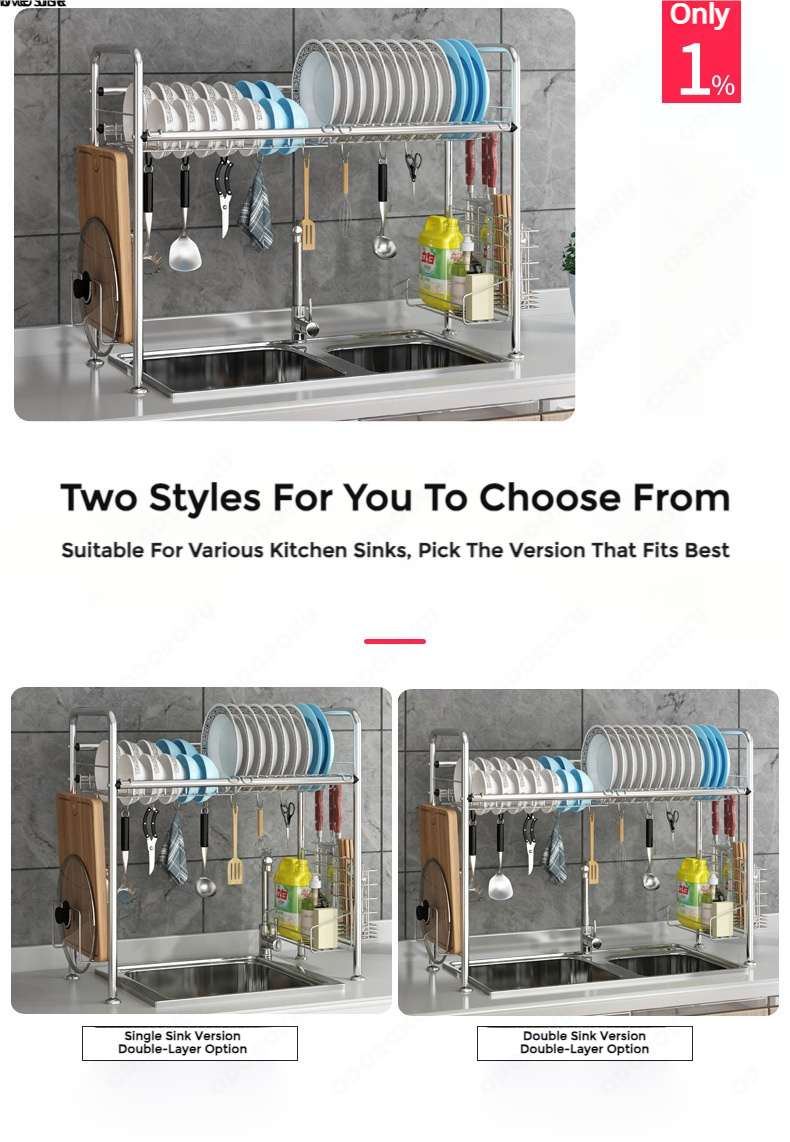 ODOROKU 60/70/80/90cm 2 Tiers Over The Sink Stainless Steel Dish Rack ...