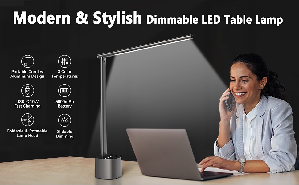 Automatic Dimmable LED Desk Lamp Eye Protect Study Light Foldable Table ...