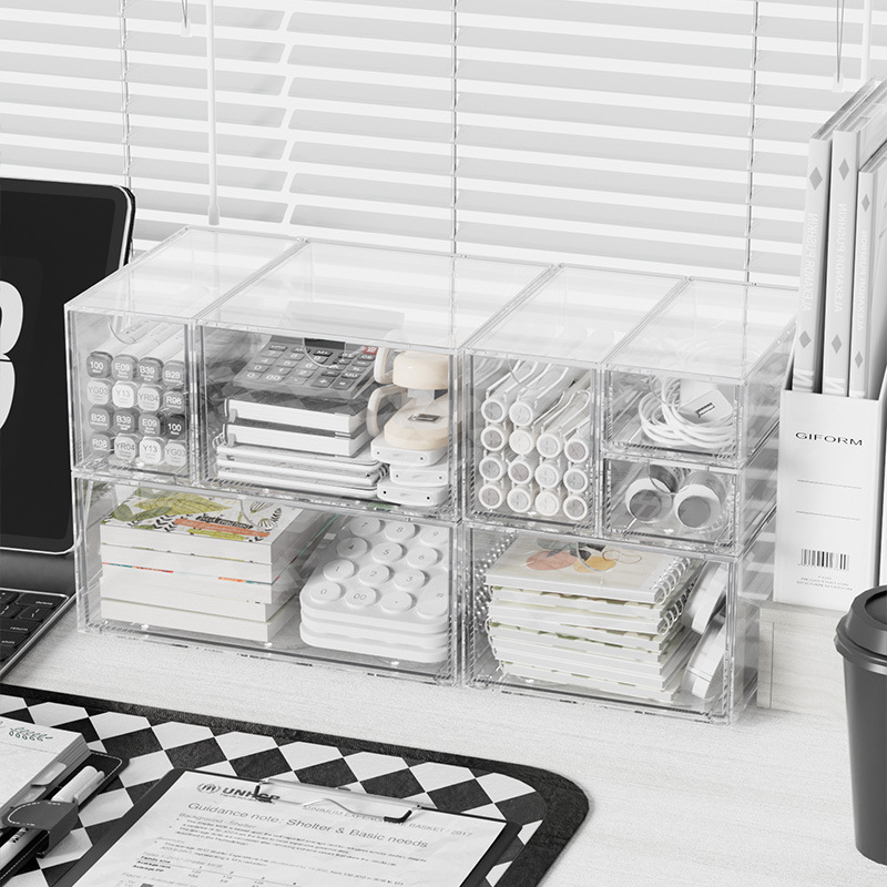 Transparent Desk Organiser Stationery Storage Drawer Desk Drawer ...