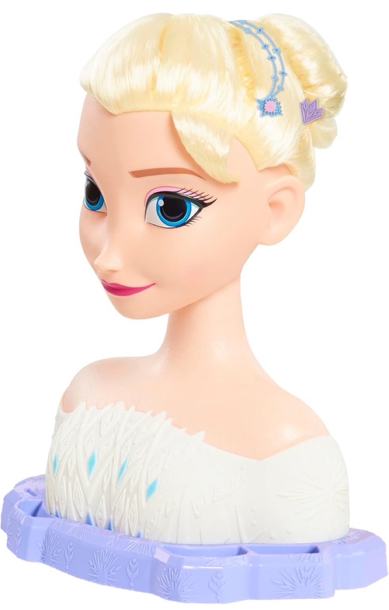 Disney Frozen Deluxe Elsa Styling Head, Blonde Hair, 30 Piece Pretend ...