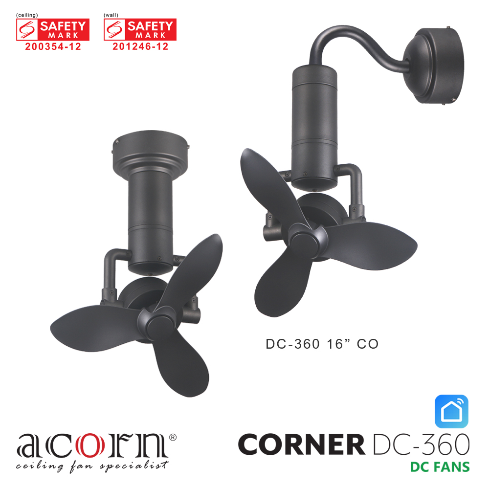 Acorn DC360 16" Smart Corner Fan with 360-Degree Oscillation + Remote ...
