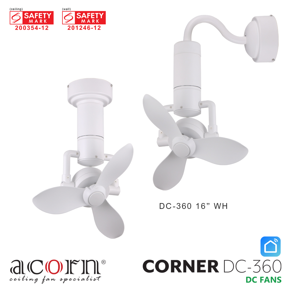 Acorn DC360 16" Smart Corner Fan with 360-Degree Oscillation + Remote ...