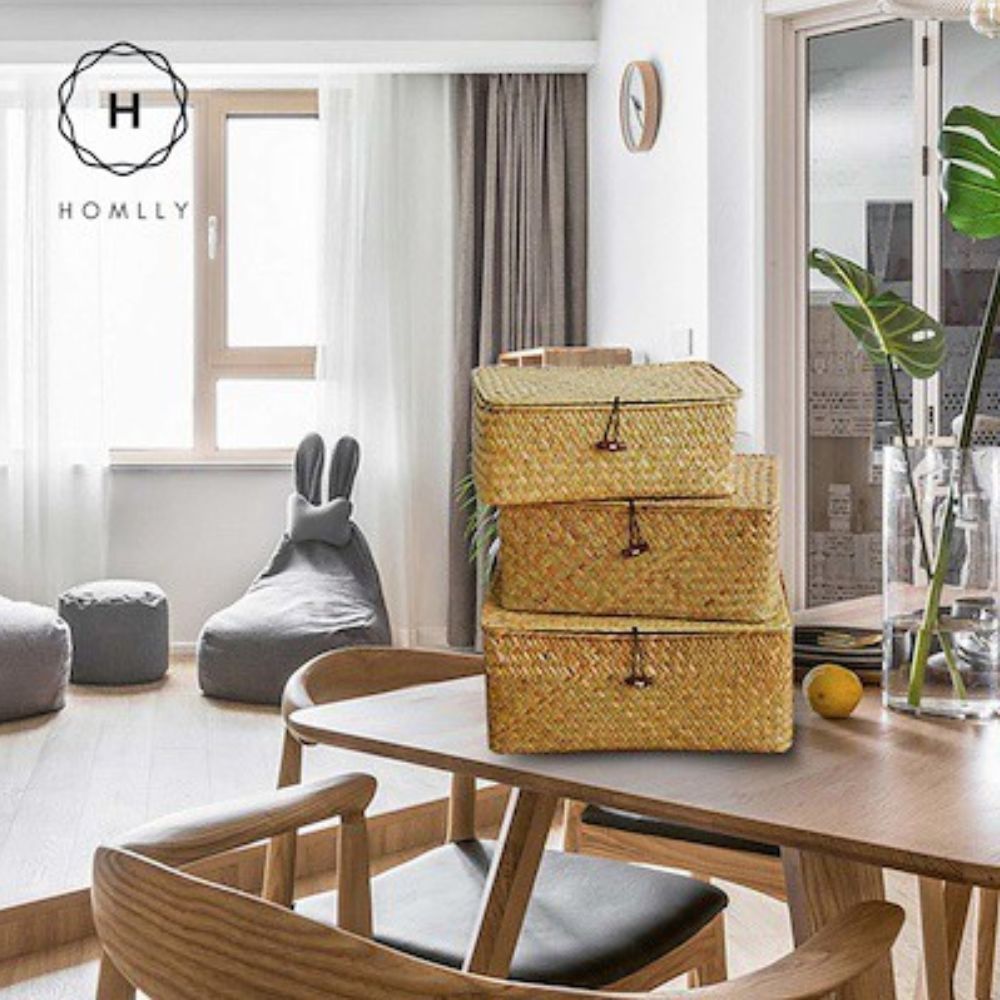 Homlly Handmade Woven Straw Storage boxes w lids (3 pcs sets) | Shopee ...