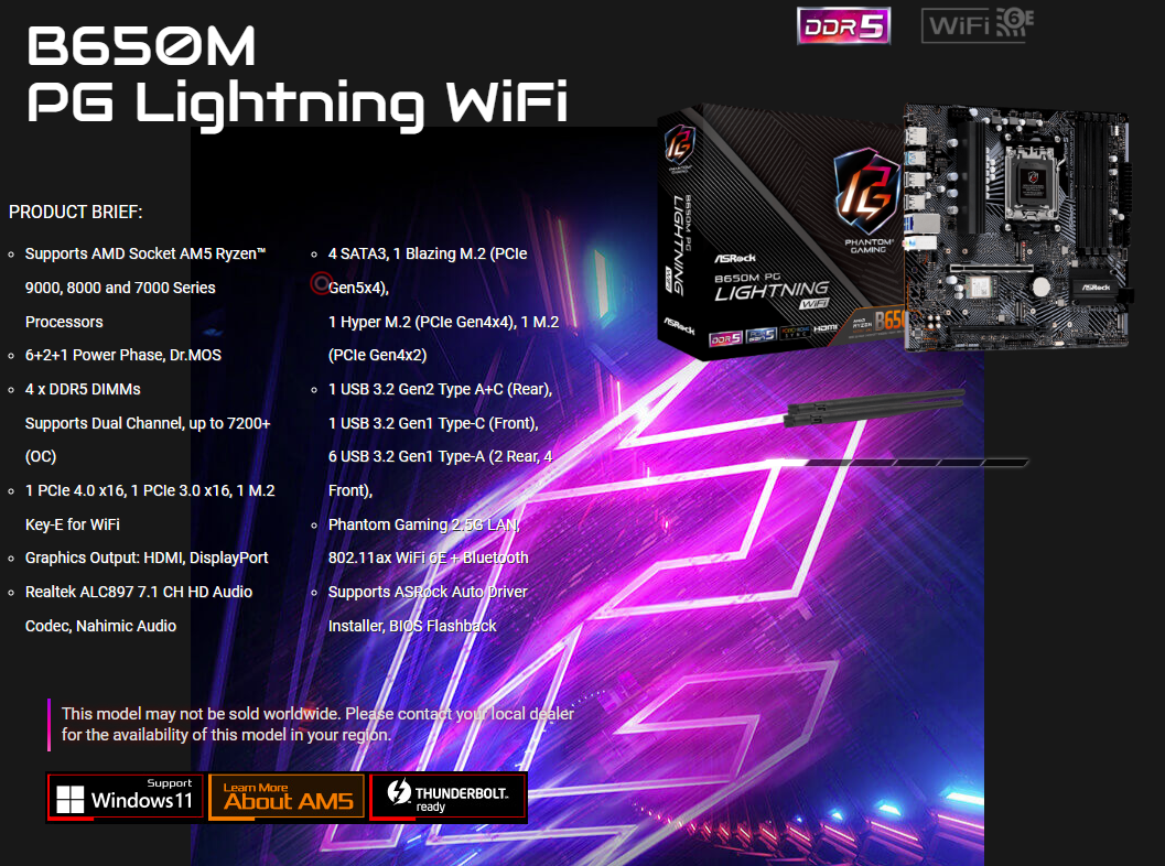 ASROCK B650M PG LIGHTNING / B850M-X WIFI 6E / PRO-A WIFI DDR5 AMD RYZEN ...