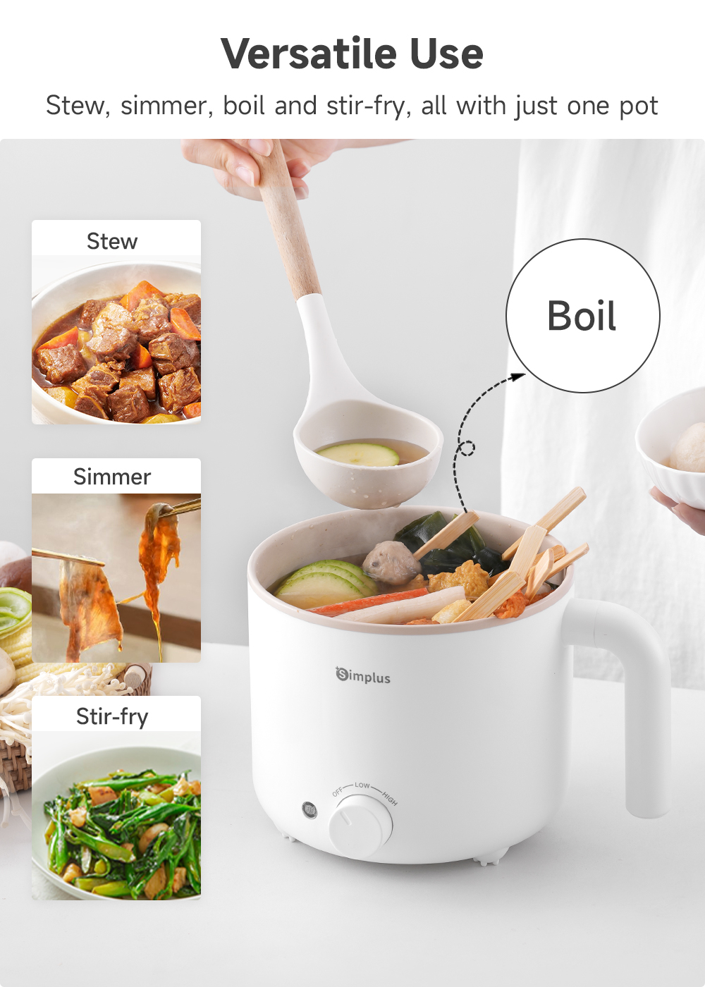 Simplus 1.7L Electric Cooker | 630W Quick Heating | Non-Stick Coating ...