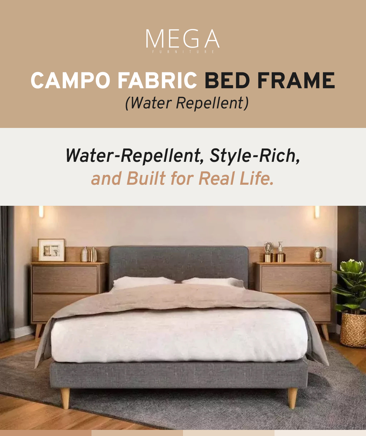 Campo Fabric Bed Frame (Water Repellent) | Shopee Singapore