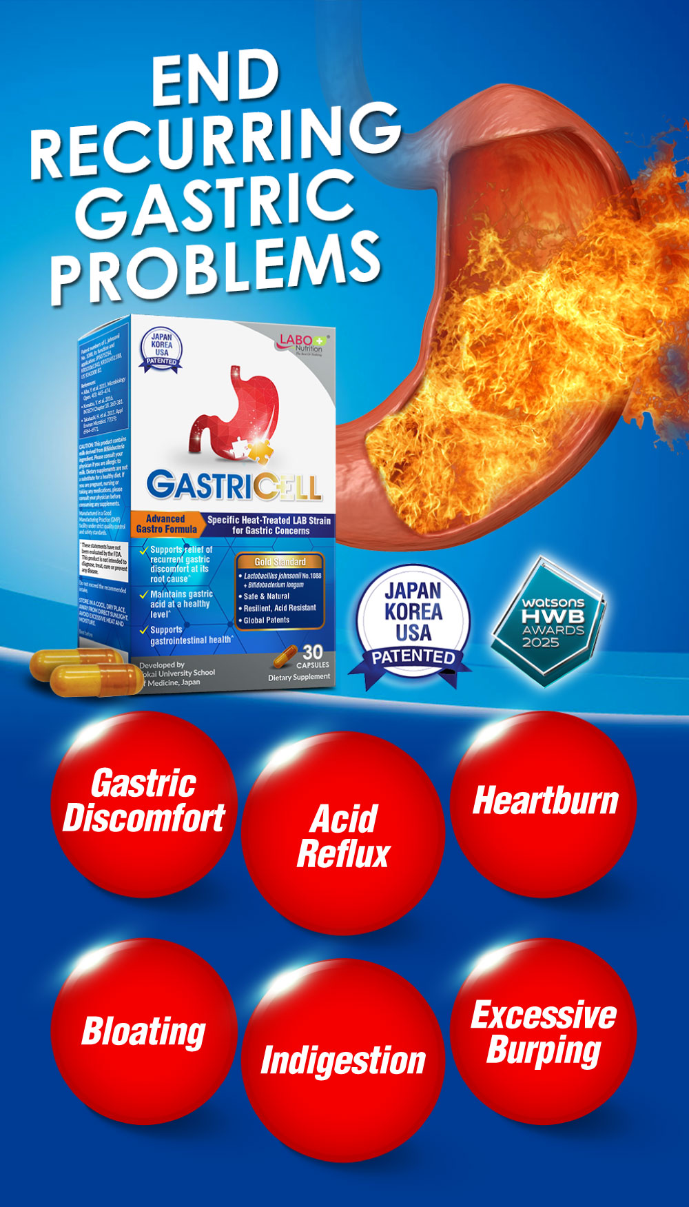 LABO GastriCELL Capsules - Eliminate Gastric Symptoms - For Acid Reflux ...