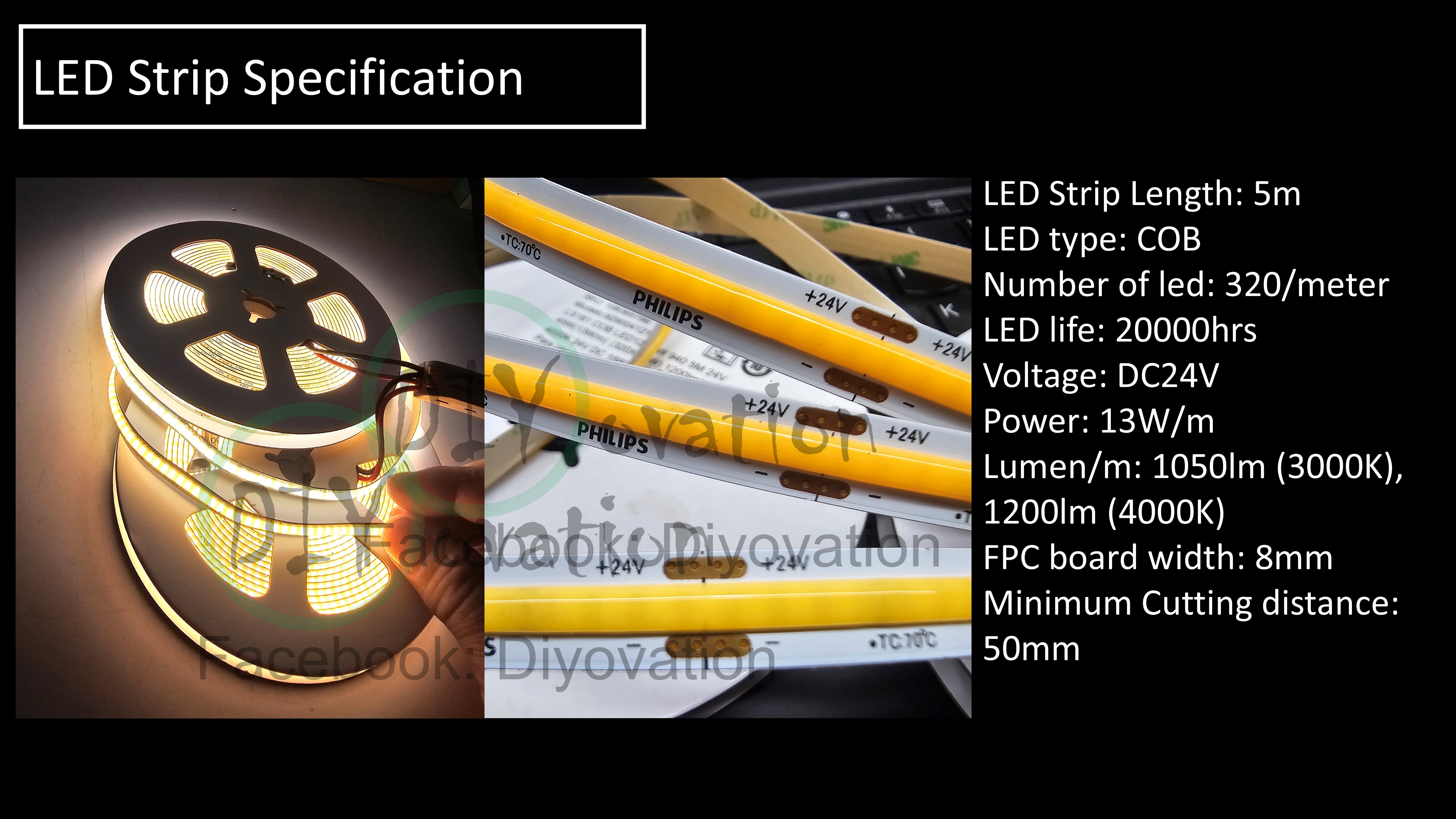 [2yrs warranty] Philips LS161 24V COB LED strip/ Continuous no dot LED ...