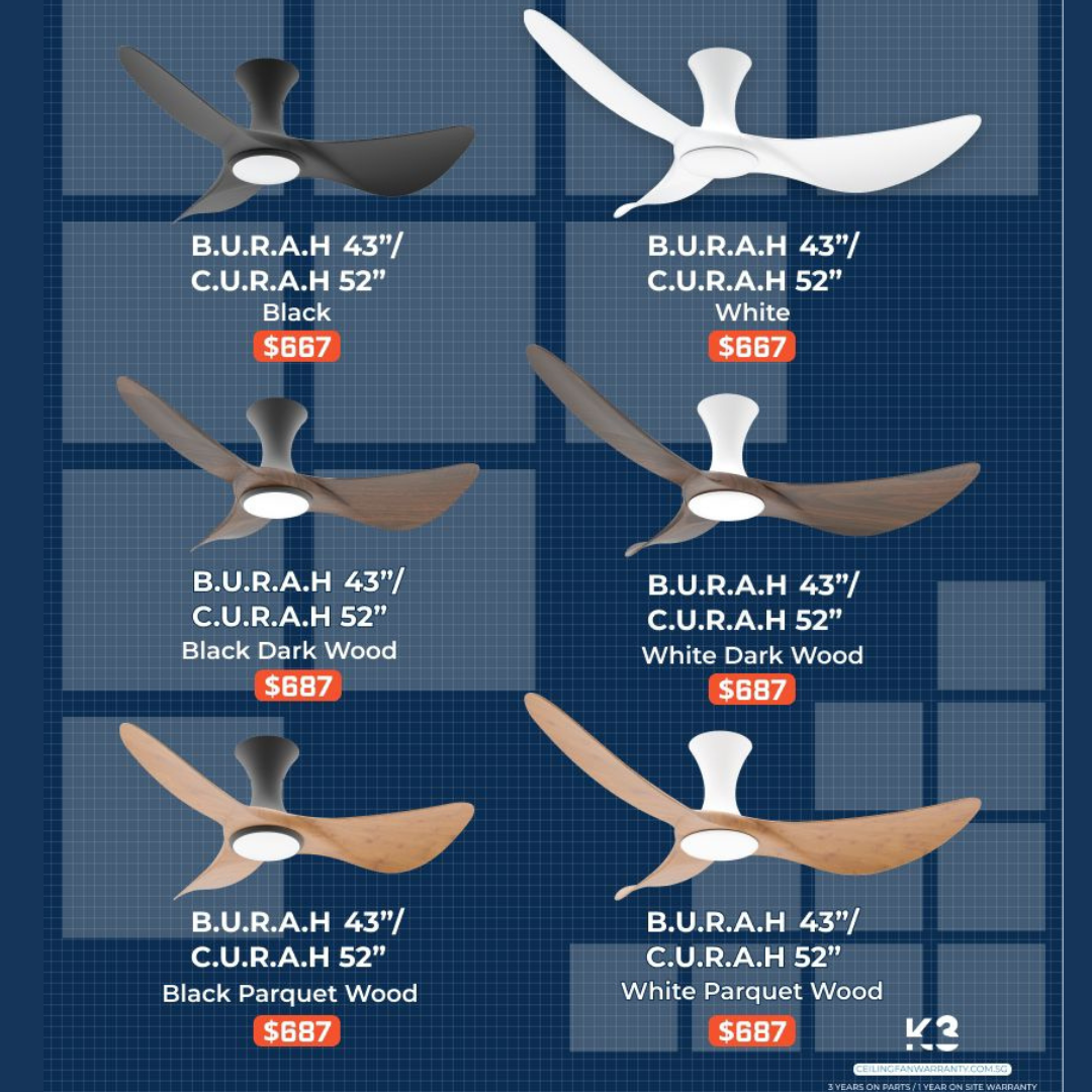 Alaska Aerahaus BURAH CURAH 43″ 52" 3 Blade Ceiling Fan Tri Tone Smart ...
