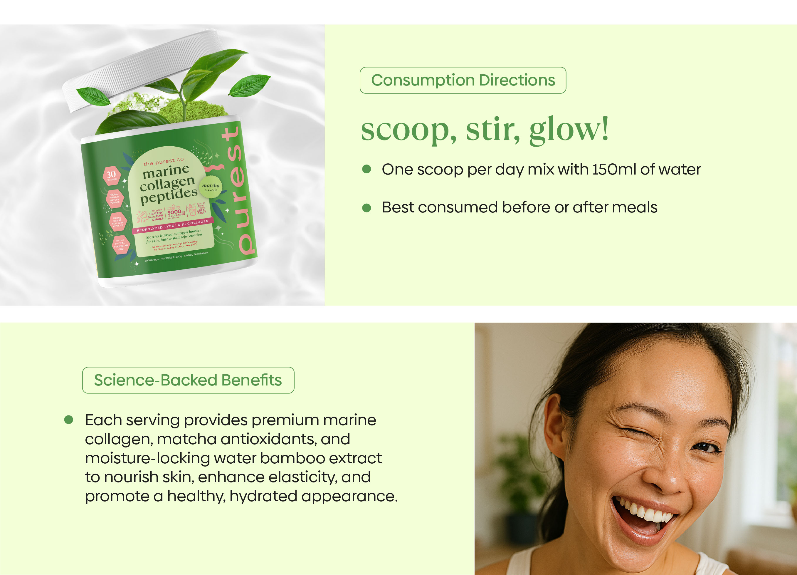 Purest Co Marine Collagen Peptides Matcha: Glow Skin, Strengthen Hair ...