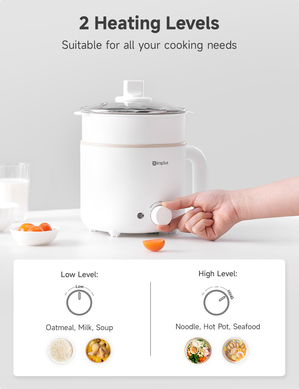 Simplus 1.7L Electric Cooker | 630W Quick Heating | Non-Stick Coating ...