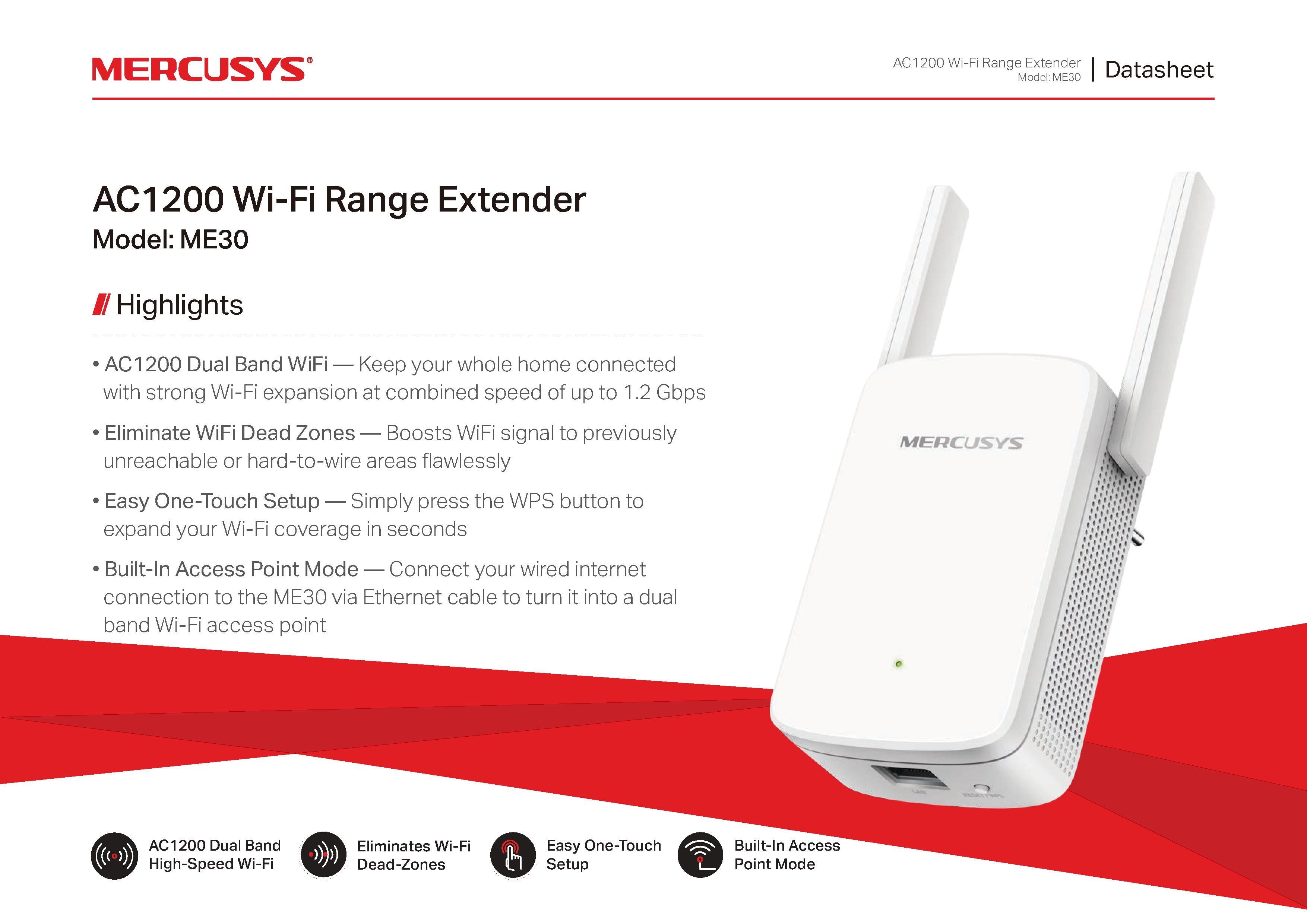 Mercusys ME30 AC1200 Dual Band WiFi Range Extender | Shopee Singapore