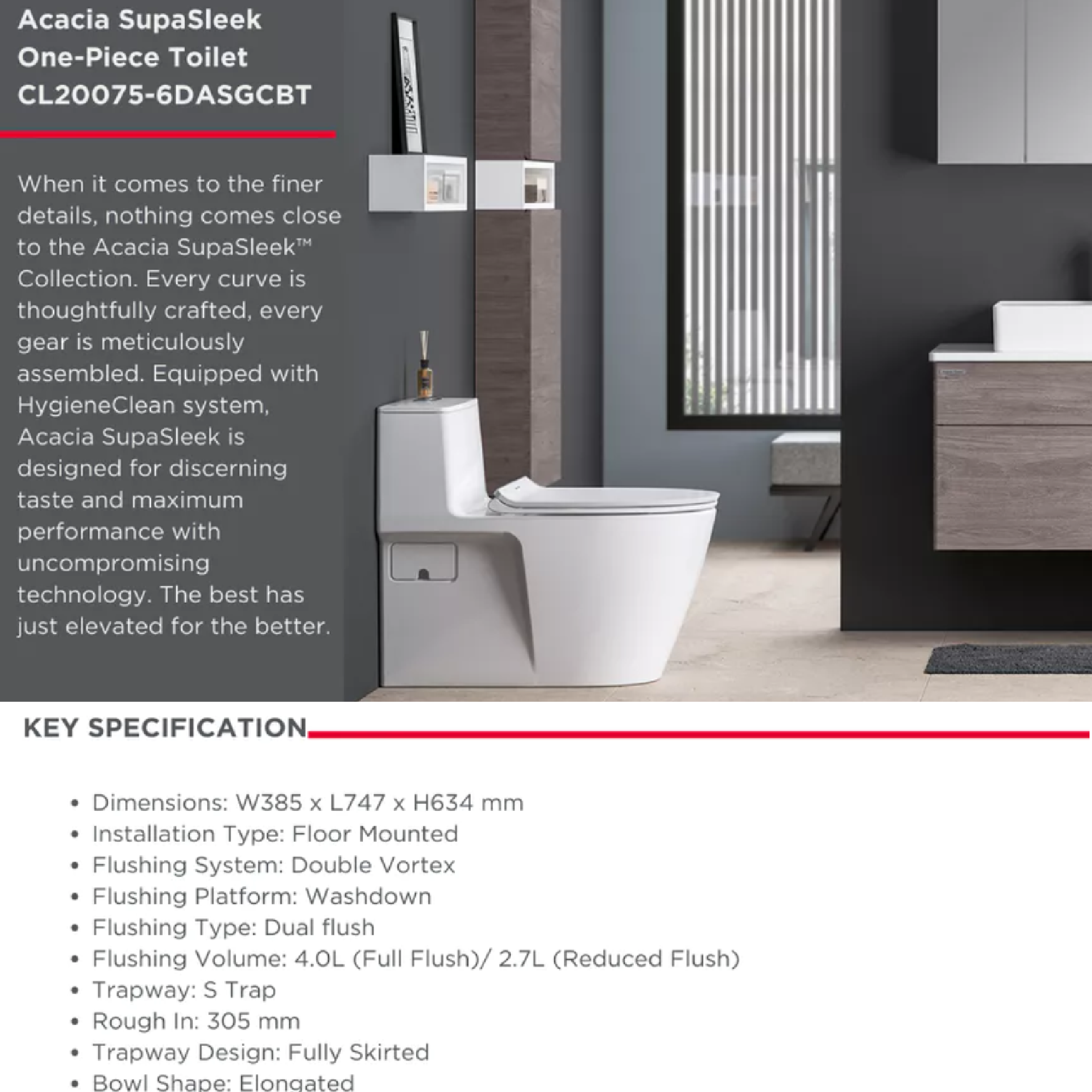 American Standard CL20075-6DASGCBT Acacia SupaSleek One Piece Toilet ...