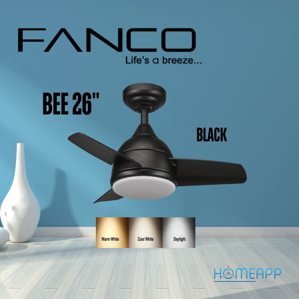 FANCO Bee 26" DC motor ceiling fan tri colour LED 24W light remote ...