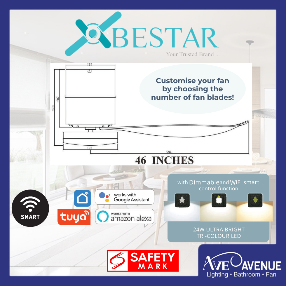 BESTAR Falcon Smart WiFi DC Motor 36/46/52 Inch Ceiling Fan with ...