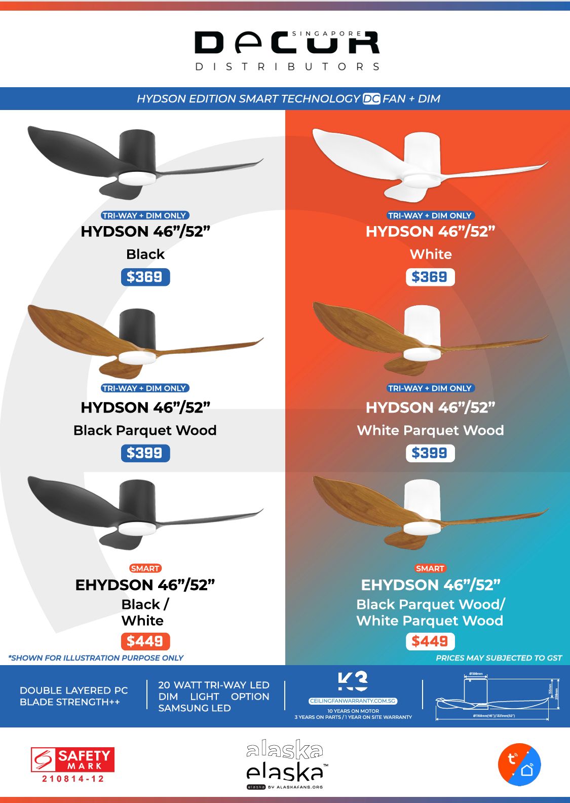[Recommend Brand]ALASKA Hyson/HyDson/eHyDson 35/46/52 Low Ceiling Fan ...