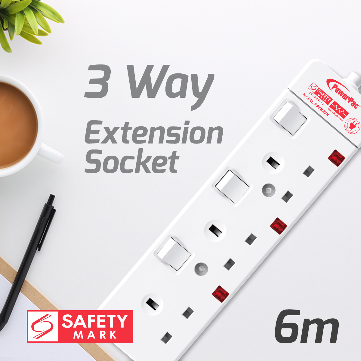 PowerPac Extension Socket Extension Cord, Power Cord, Power Extension 3 ...