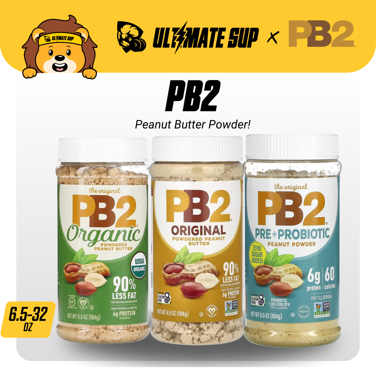 PB2 Foods, Powdered Peanut Butter, 90% Less Fat, High Protein, Low ...