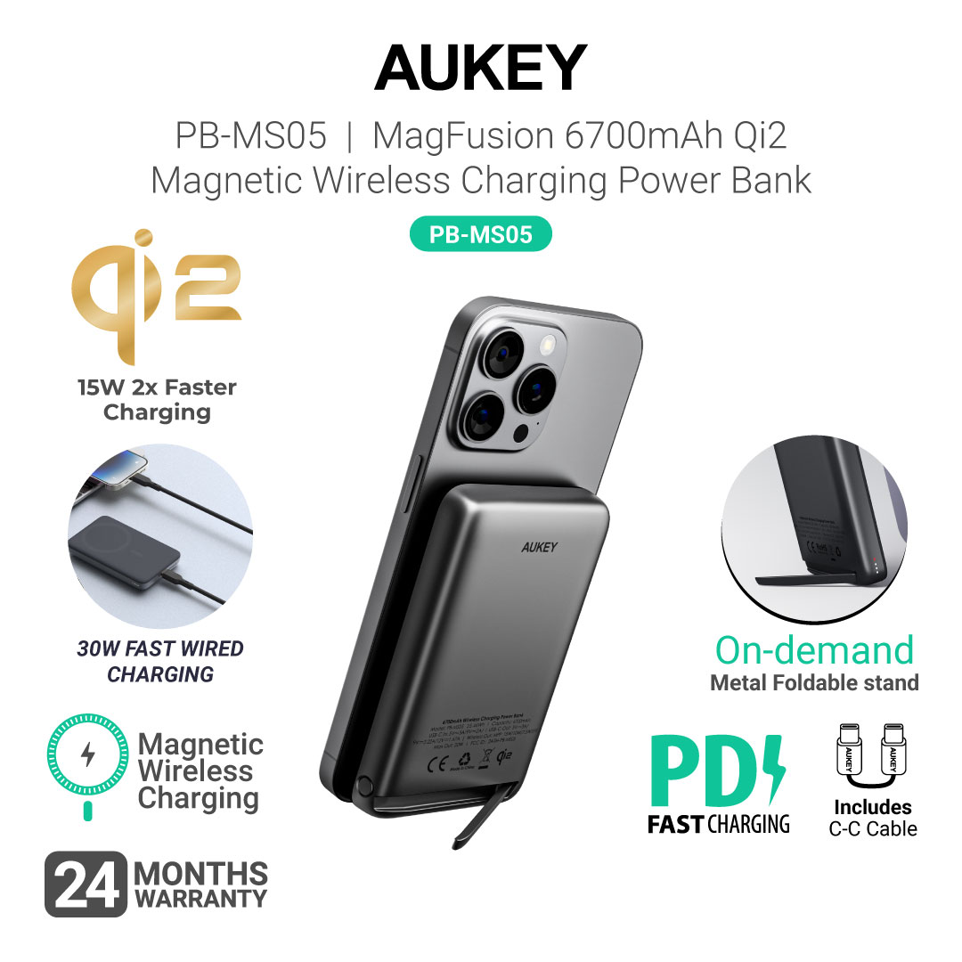Aukey PB-MS06/PB-MS05 MagFusion 10000mAh/6,700mAh 30W/20W Qi2 Magnetic Wireless Charging Power ...