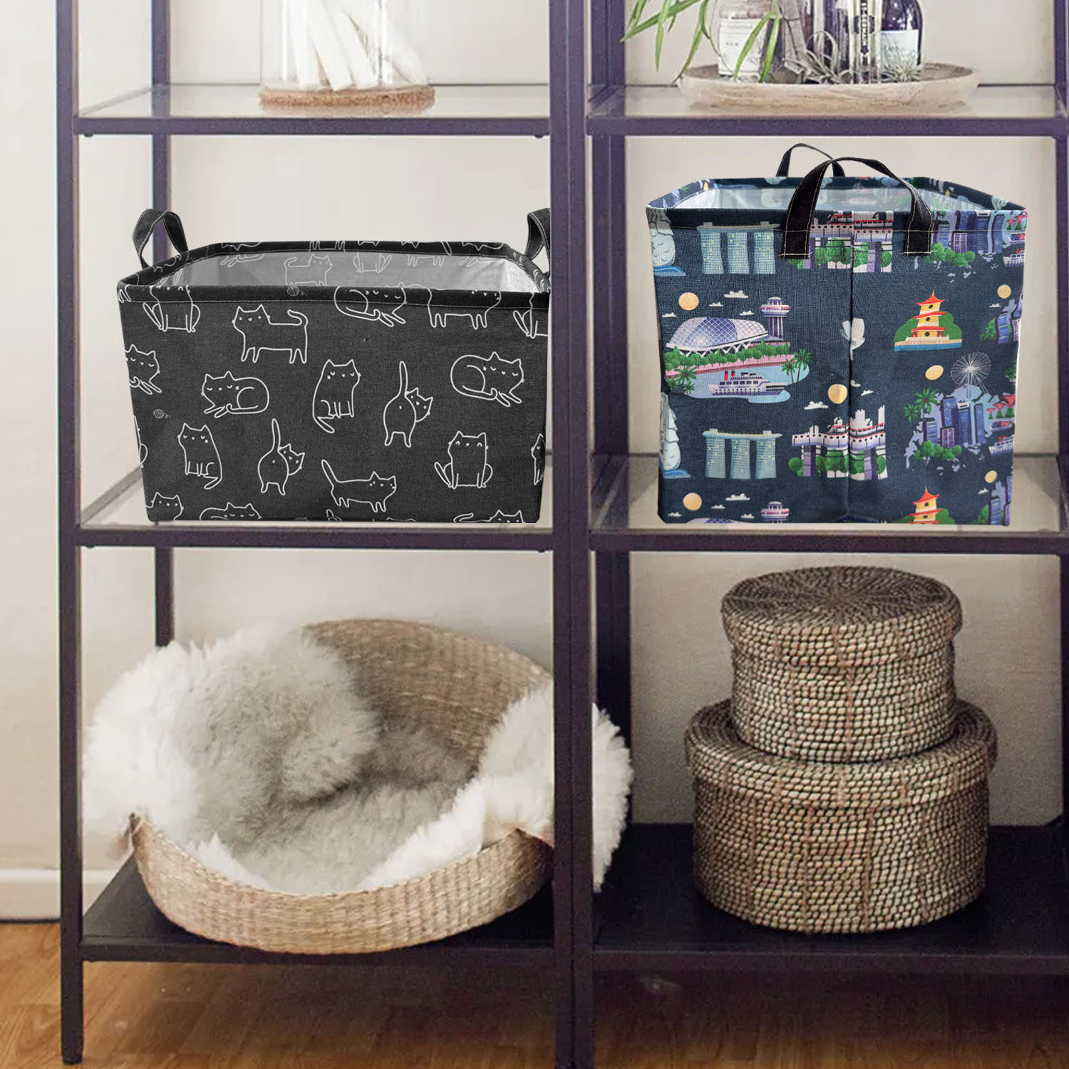 FLOCK THREE Collapsible Canvas Storage Bin Space Saving Rectangular ...