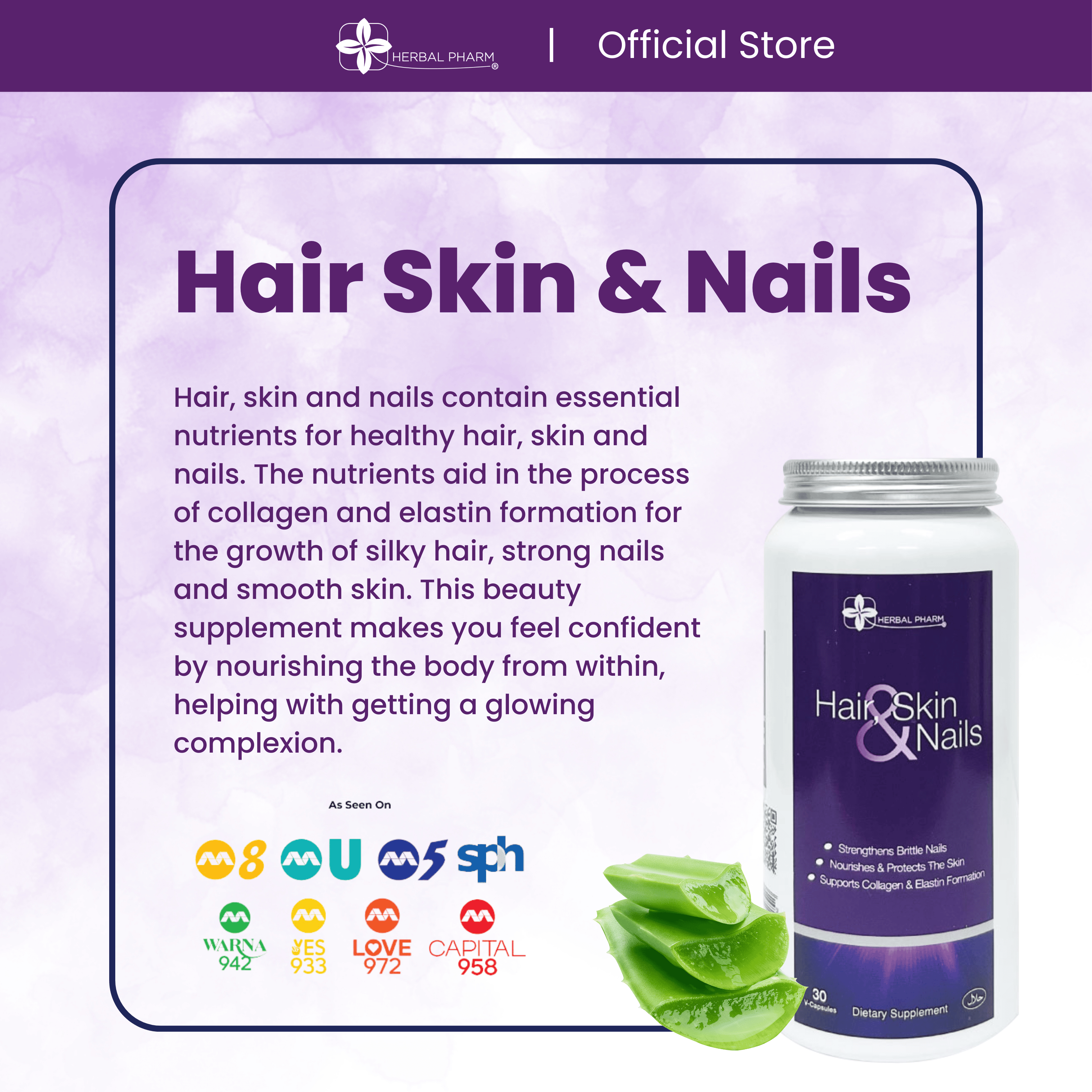 Herbal Pharm Hair Skin & Nails Supplements 30 Capsules, Improves Skin ...